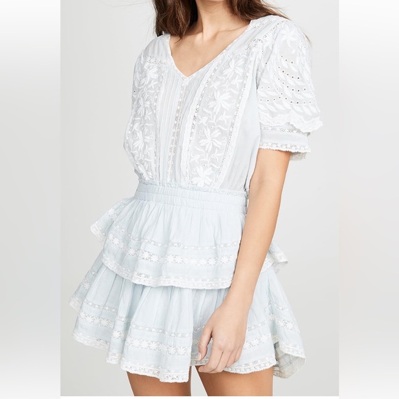 LoveShackFancy | Dresses | Loveshackfancy Light Blue Mini Ruffled Dress ...